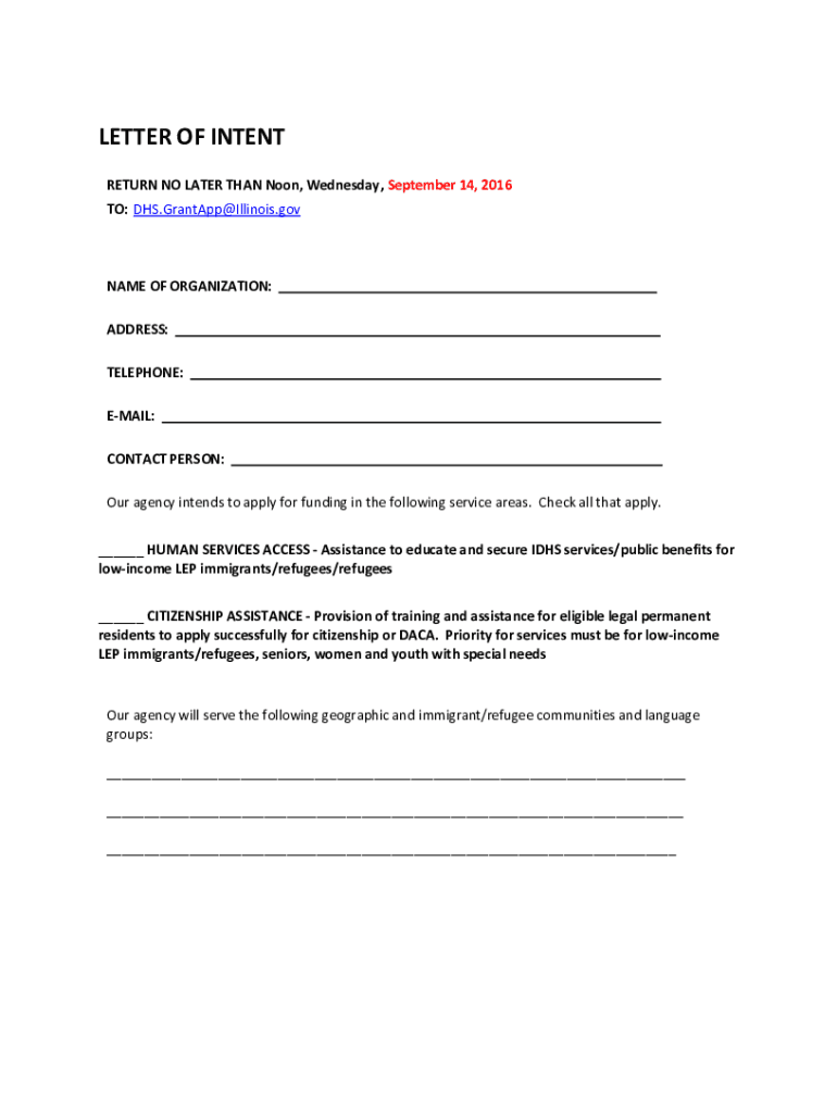 Fillable Online letter of intent to apply for grant funding form Fax ...