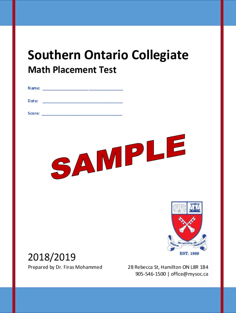 Fillable Online Math Placement Sample Test Fax Email Print - pdfFiller