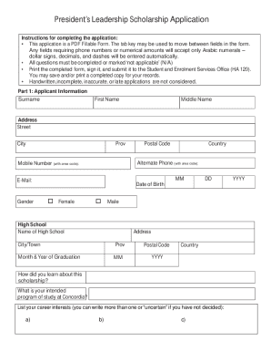 Fillable Online President's Leadership Scholarship Application Form NEW ...