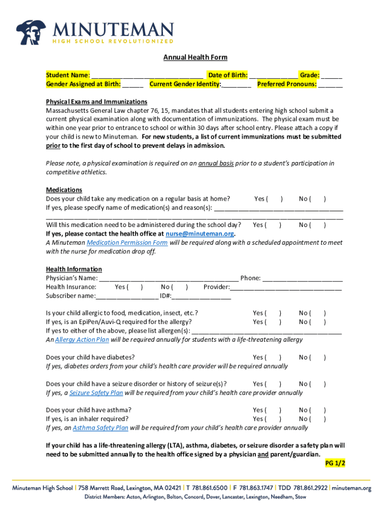 Fillable Online Annual Health Form Fax Email Print - pdfFiller