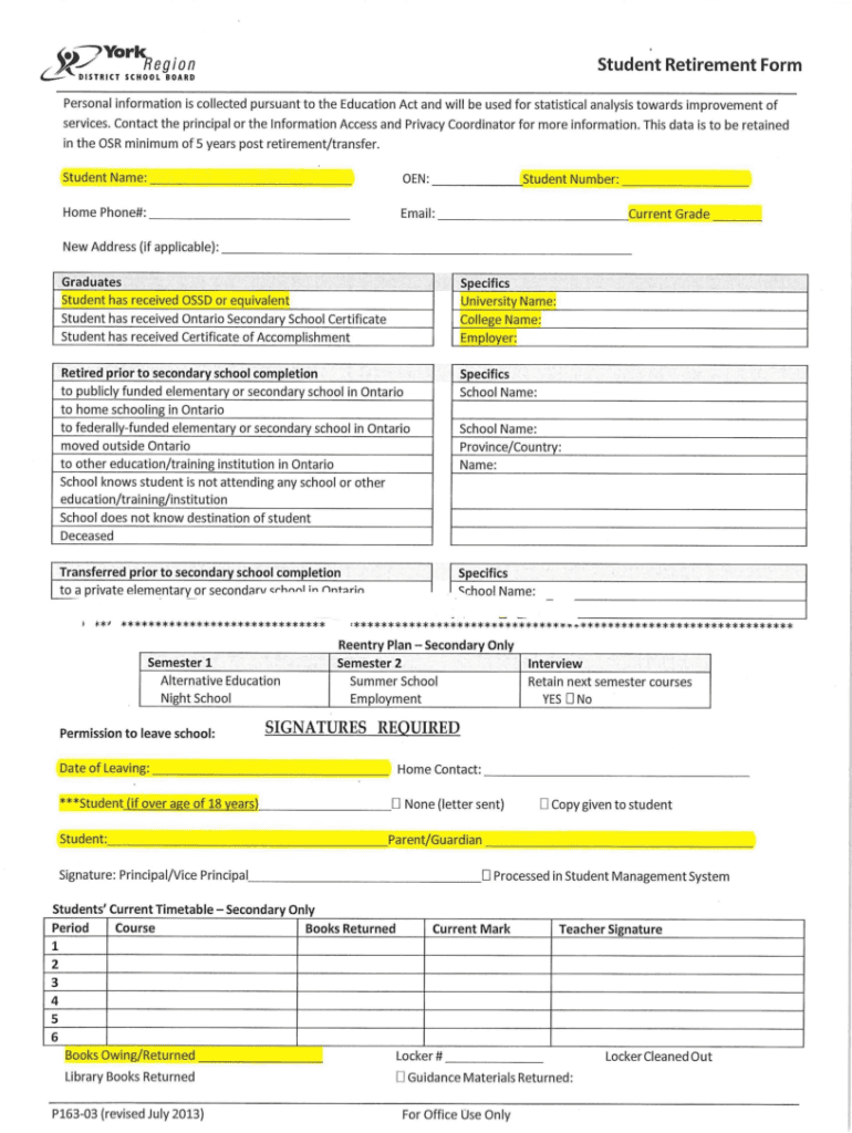Fillable Online Student Retirement Form Fax Email Print - pdfFiller