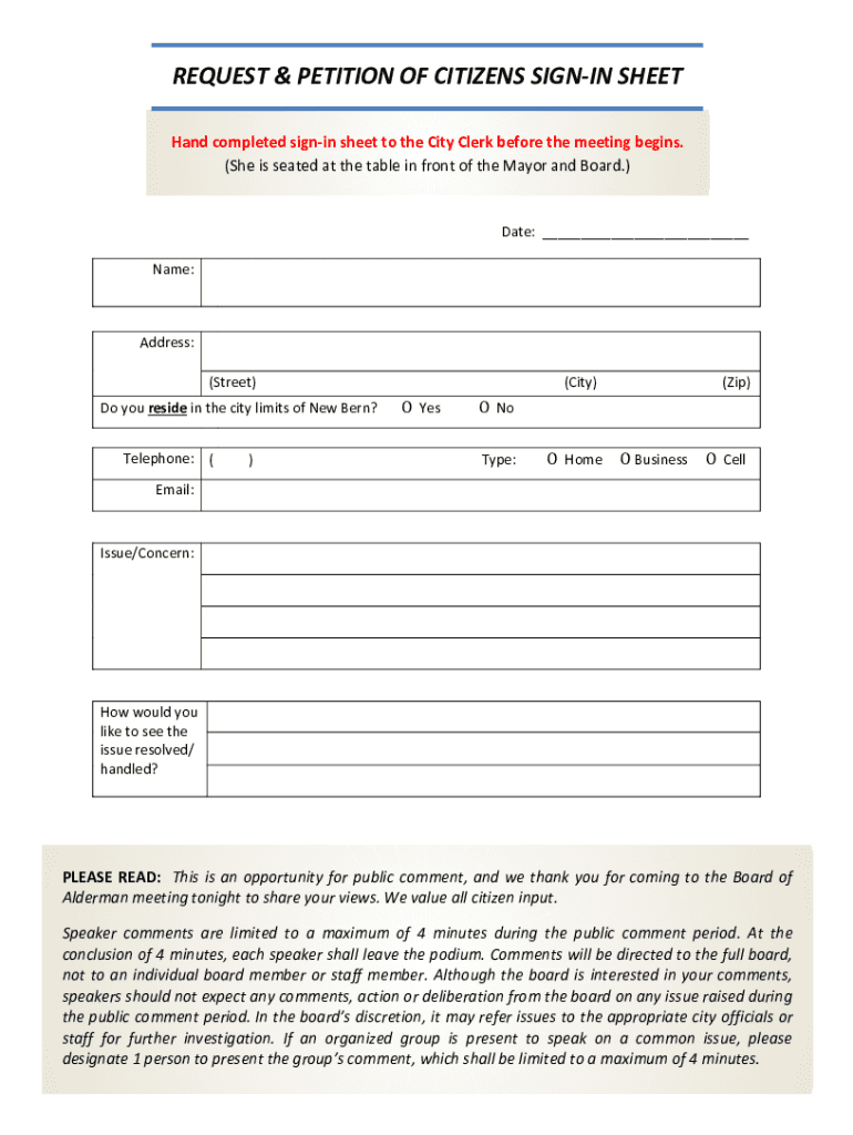 Fillable Online REQUEST & PETITION OF CITIZENS SIGN-IN SHEET Fax Email ...