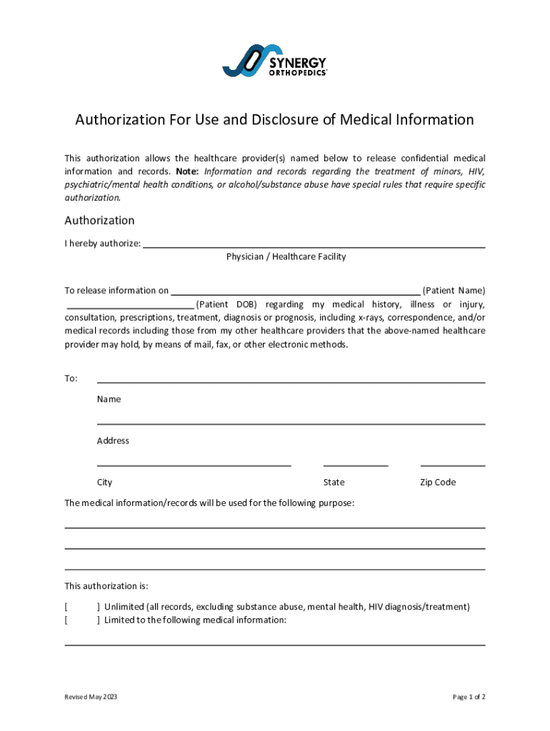 Fillable Online Authorization For Use and Disclosure of Medical ...