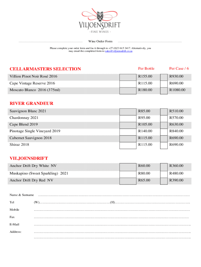 Fillable Online I need help recreating a Wine Order Form Fax Email ...