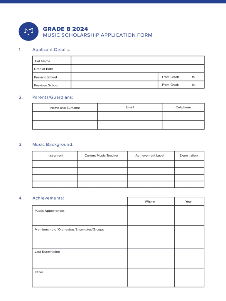 Fillable Online grade 8 2024 - music scholarship application form Fax ...
