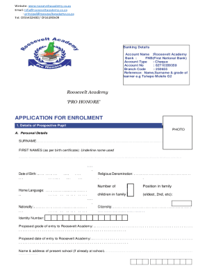 Fillable Online Application Form - Roosevelt Academy Fax Email Print - pdfFiller