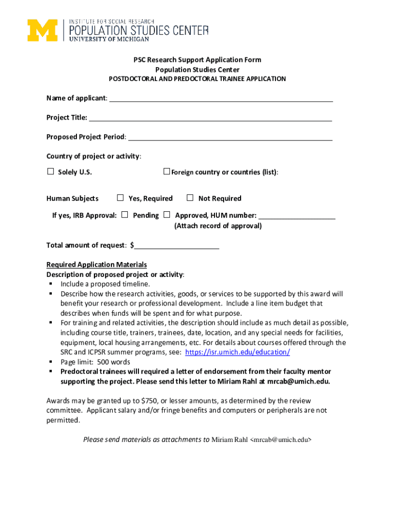 Fillable Online psc isr umich PSC Research Support Fund Application ...