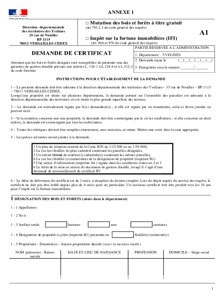 Remplissable En Ligne A1 demande de certificat - particulier Fax Email ...