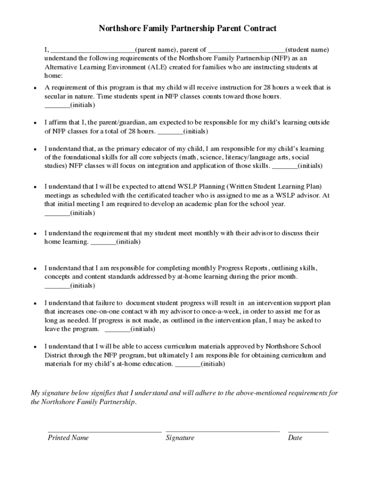 Fillable Online Northshore Family Partnership Parent Contract Fax Email Print - pdfFiller