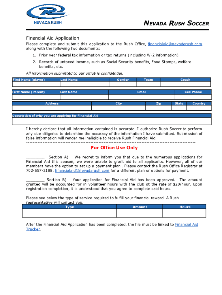 Fillable Online Nevada Rush Financial Aid Application.docx Fax Email ...
