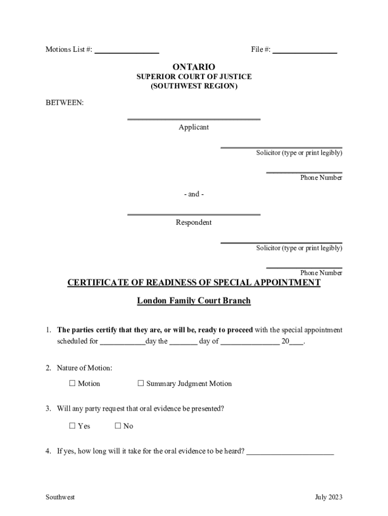 Fillable Online middlaw on CERTIFICATE OF READINESS OF SPECIAL ...