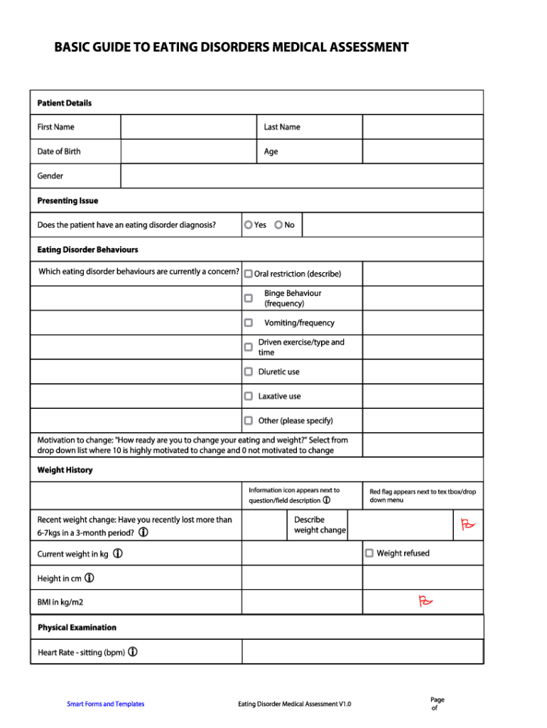 Fillable Online Eating Disorder Medical Assessment. Eating Disorder ...