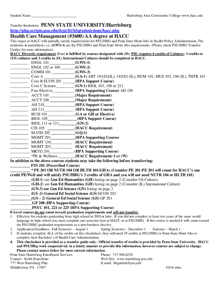 Fillable Online Penn State University / Berks CHEMISTRY (#3020) AA at ...