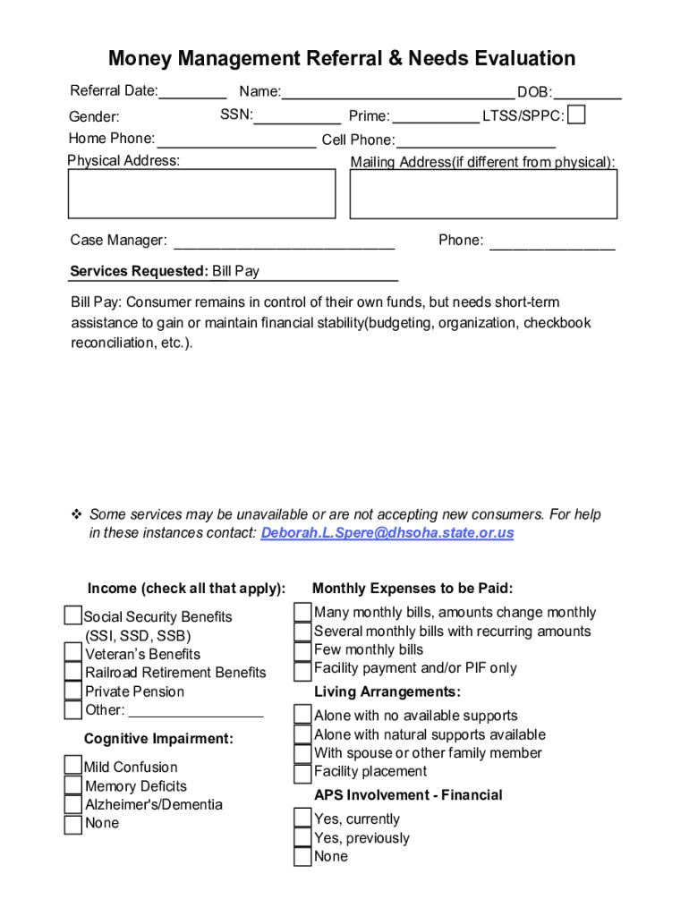 Fillable Online GSI Money Management ProgramClient Referral Form Fax ...