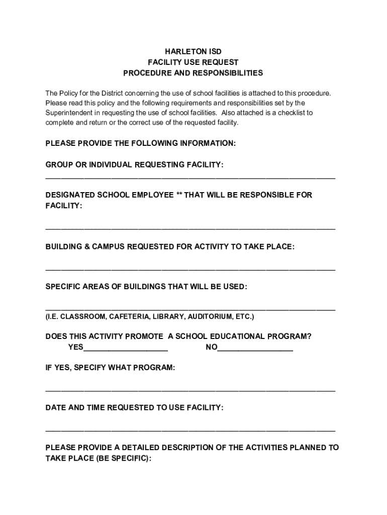 Fillable Online harleton isd facility use request procedure and ... Fax ...