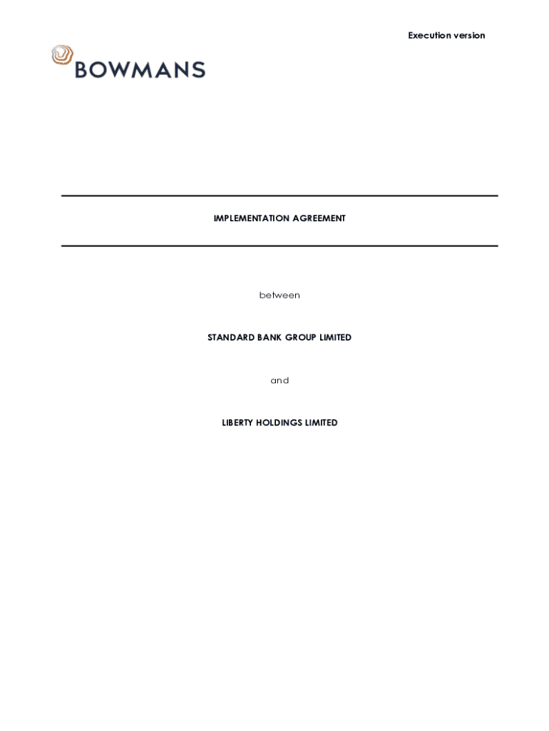 Fillable Online Execution version IMPLEMENTATION AGREEMENT ... Fax ...