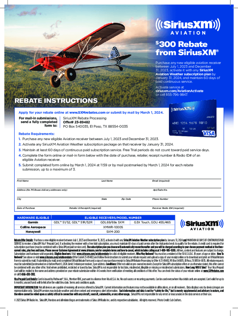 Fillable Online $300 Rebate from SiriusXM Fax Email Print - pdfFiller