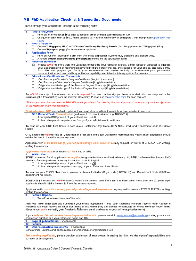 Fillable Online MBI PhD Application Checklist & Supporting Documents ...