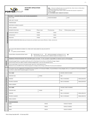 Fillable Online ACCOUNT APPLICATION FORM Porter Group Fax Email Print ...