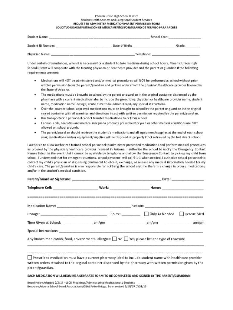 Fillable Online Student Self-Carry Medication Parent Permission Form ...