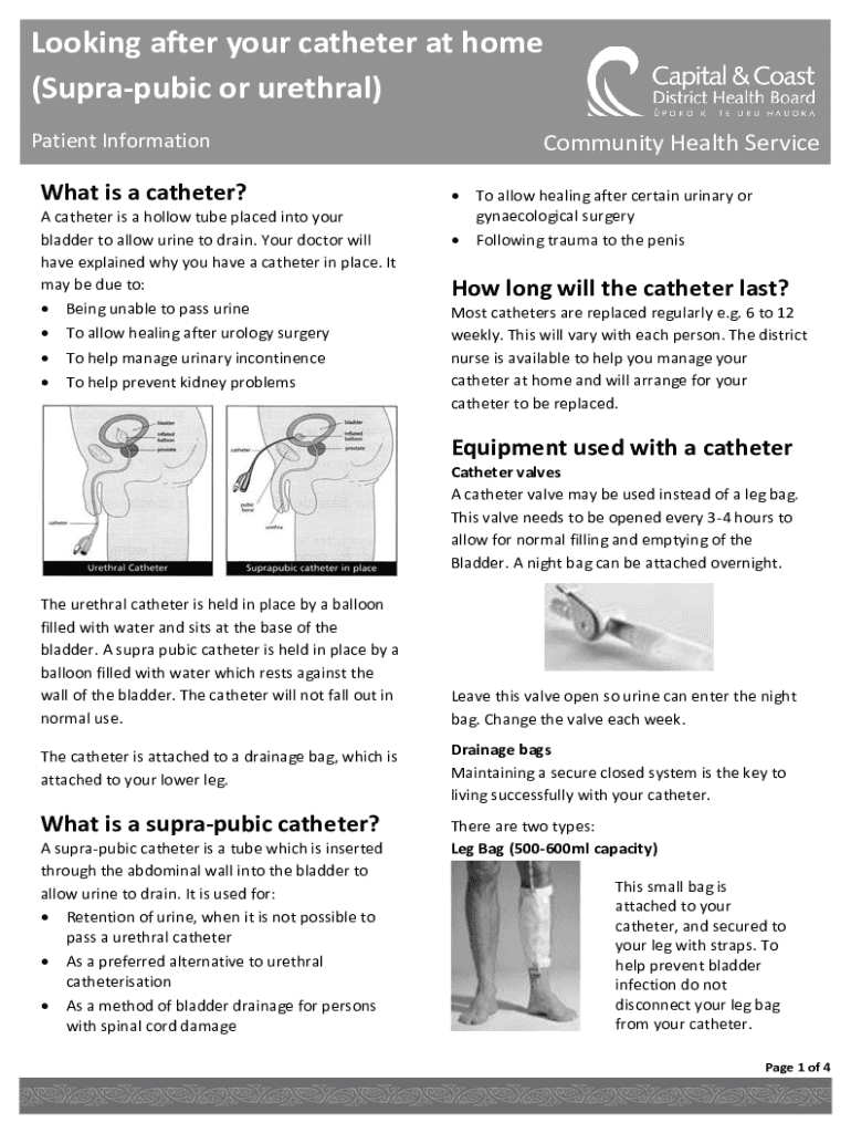 Fillable Online Looking after your catheter at home (Supra-pubic or ...