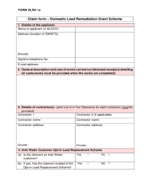 Fillable Online Claim form Domestic Lead Remediation Grant Scheme Fax ...