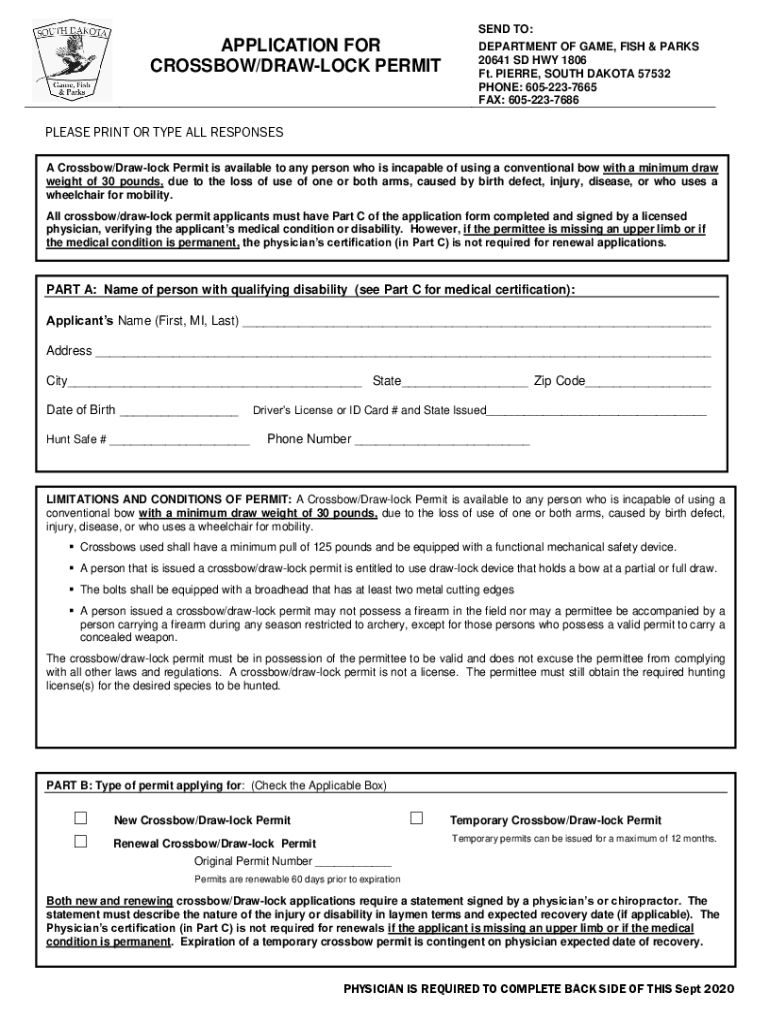 Fillable Online gfp sd Application for Crossbow/Draw-lock Permit Fax ...