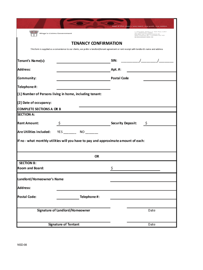 Fillable Online TENANCY CONFIRMATION Fax Email Print - pdfFiller