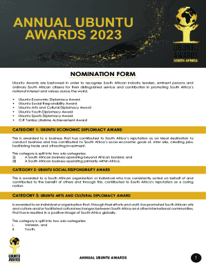 Fillable Online Ubuntu Awards are bestowed in order to recognise South ...
