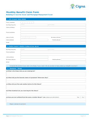 Fillable Online Monthly Benefit Claim Form - Chubb New Zealand Fax ...