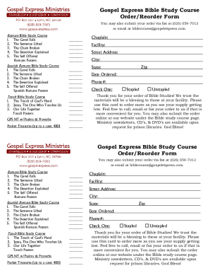 Fillable Online Gospel Express Bible Study Course Order/Reorder Form ...