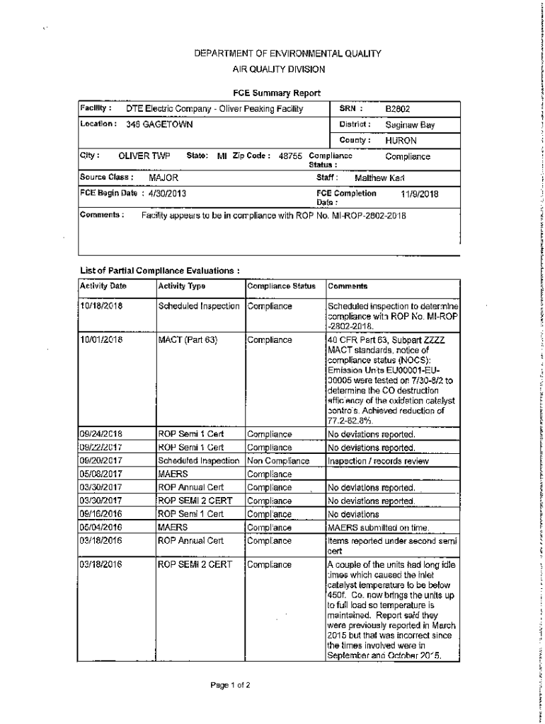 Fillable Online FCE Summary Report DTE Electric Company - Oliver ...