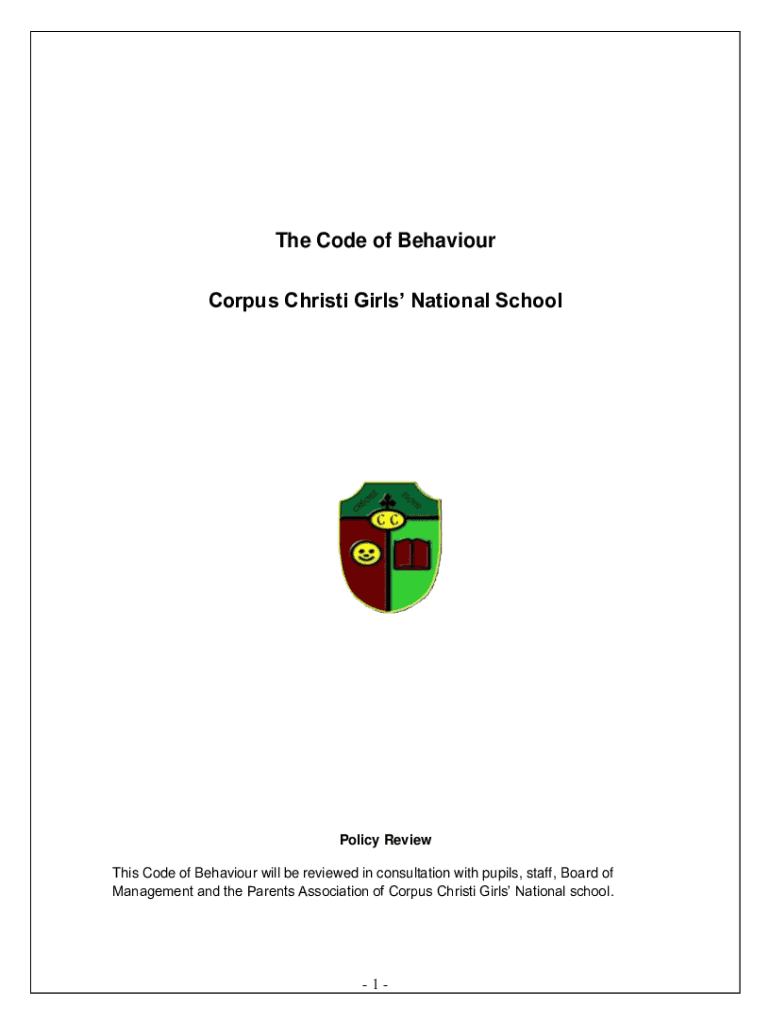 Fillable Online Code of Behaviour Policy Corpus Christi Primary School ...