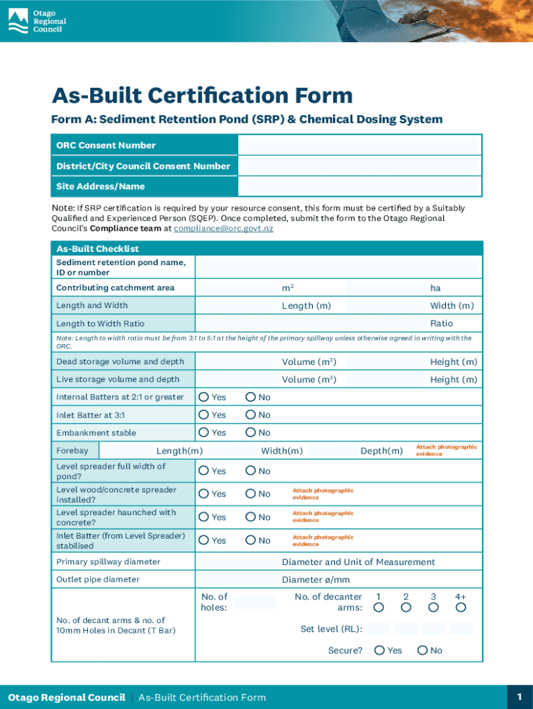 Fillable Online Sediment retention pond (SRP) As-built Certification ...