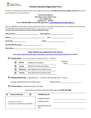 Fillable Online Prenatal Education Registration Form Template Fax Email ...