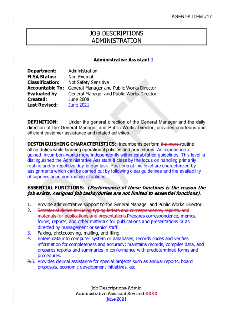 Fillable Online JOB DESCRIPTIONS Fax Email Print - pdfFiller