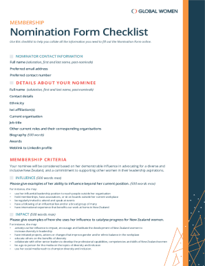 Fillable Online globalwomen org Nomination Form Checklist Fax Email ...