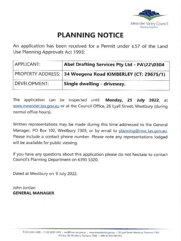 Fillable Online Land Use Planning and Approvals Act 1993 Fax Email ...