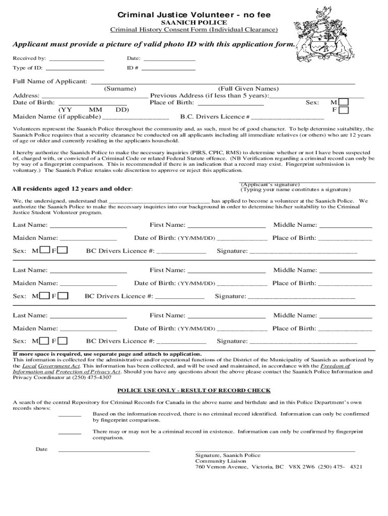 Fillable Online Saanich Police Department Police Information Check Fax ...
