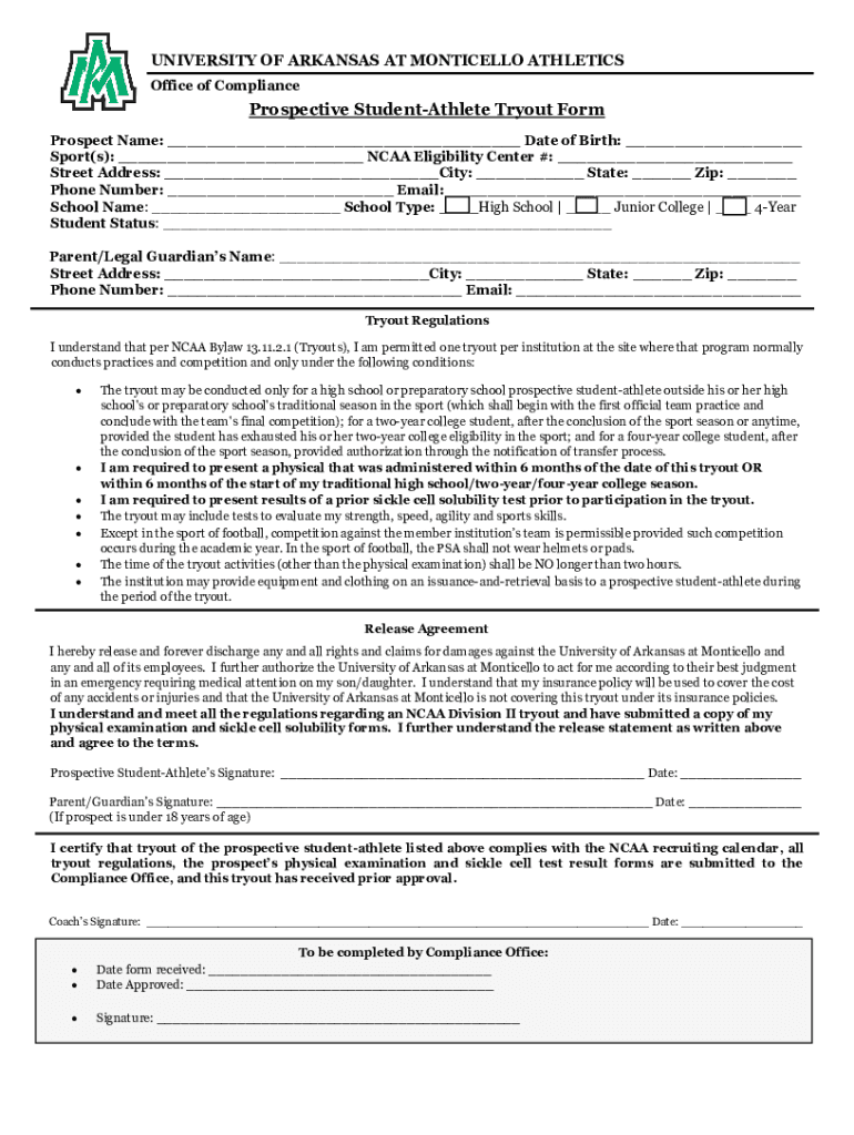 Fillable Online TRYOUT FORMS Fax Email Print - pdfFiller