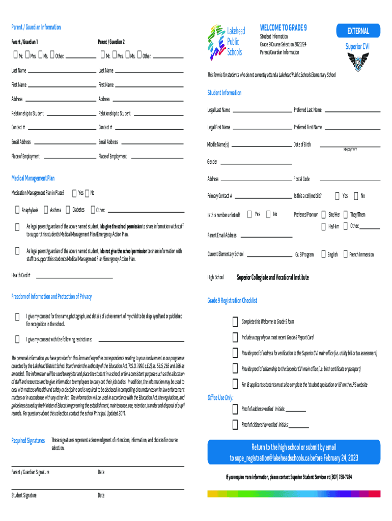 Fillable Online GRADE 9 Superior CVI EXTERNAL Return to the high ...