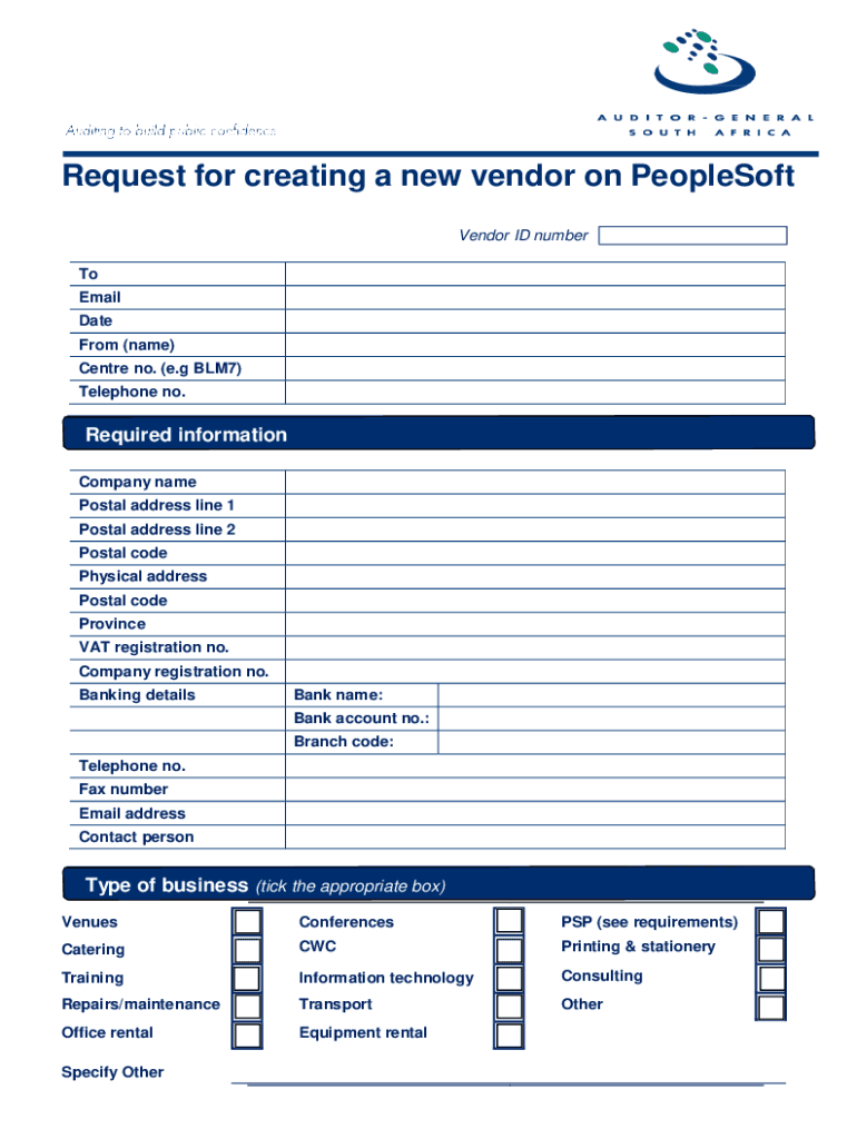 Fillable Online Request for creating a new vendor on PeopleSoft Fax ...