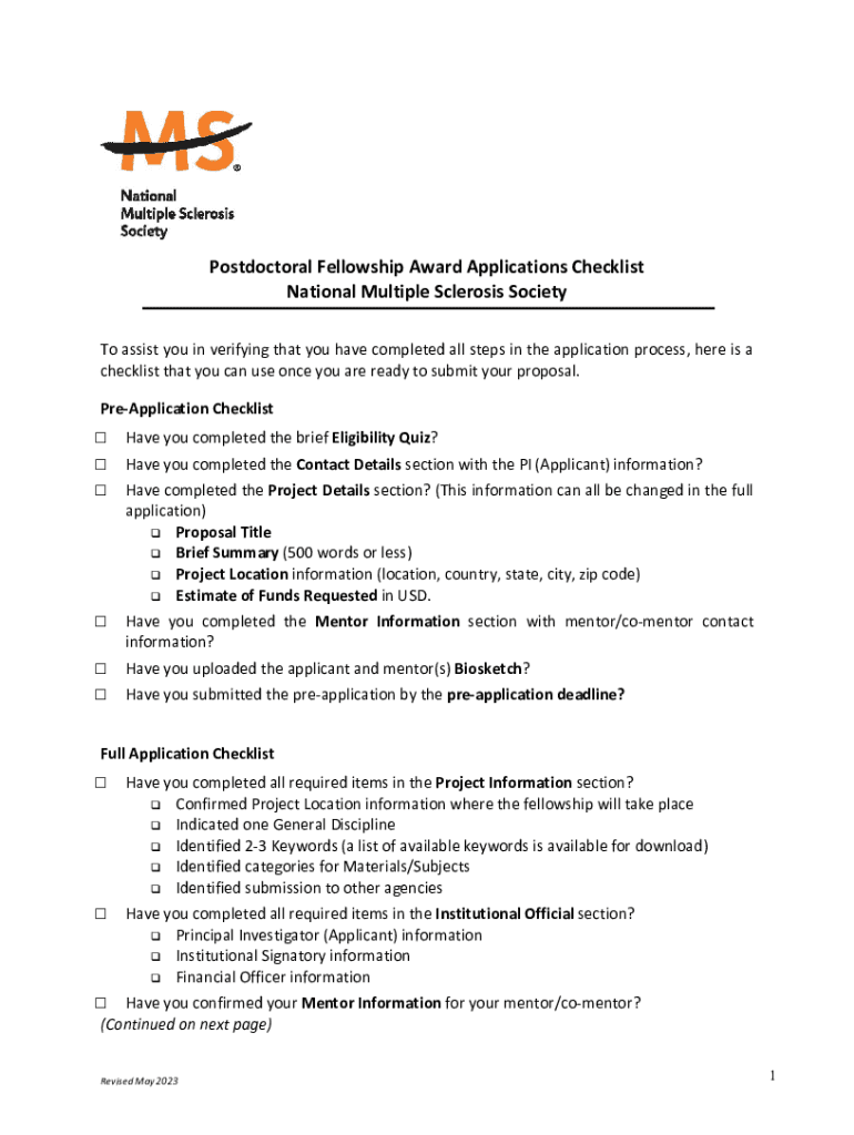Fillable Online application-checklist-postdoctoral-fellowship-award.pdf ...