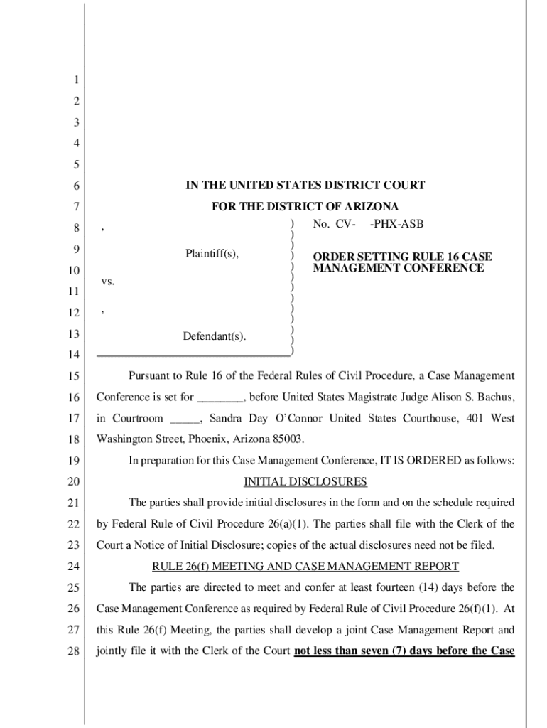 Fillable Online Order Setting Rule 16 Scheduling Conference Fax Email ...