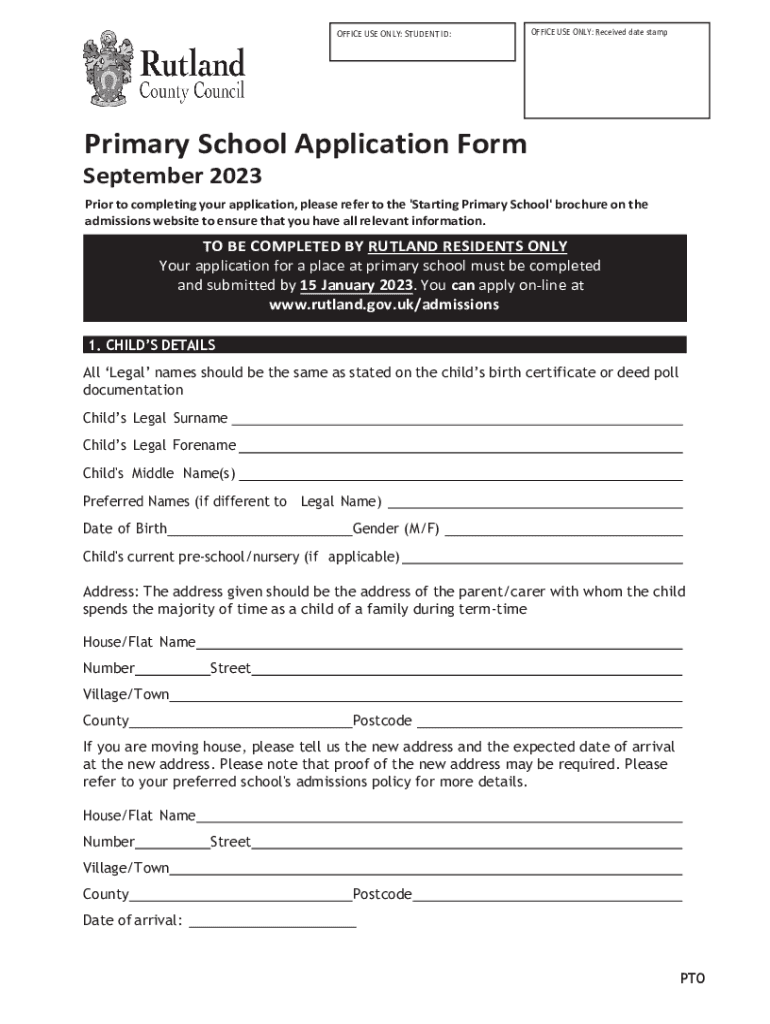 Fillable Online Primary School Application Form September 2022 Fax Email Print - pdfFiller