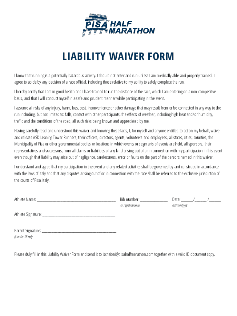 Fillable Online Liability and Publicity Waiver: I know that running a ...