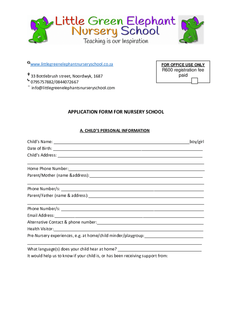 Fillable Online Nursery School in Noordwyk Midrand preschool babie... Fax Email Print - pdfFiller