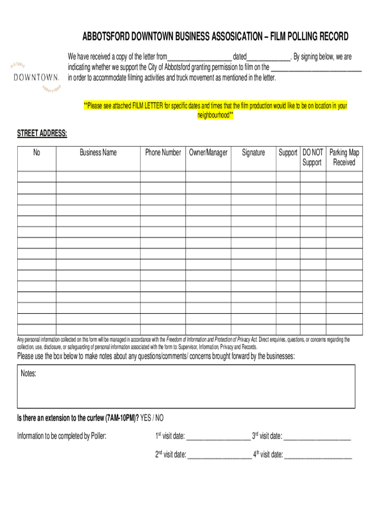 Fillable Online City of Abbotsford Blank Downtown Business Association Polling Sheet Fax Email ...