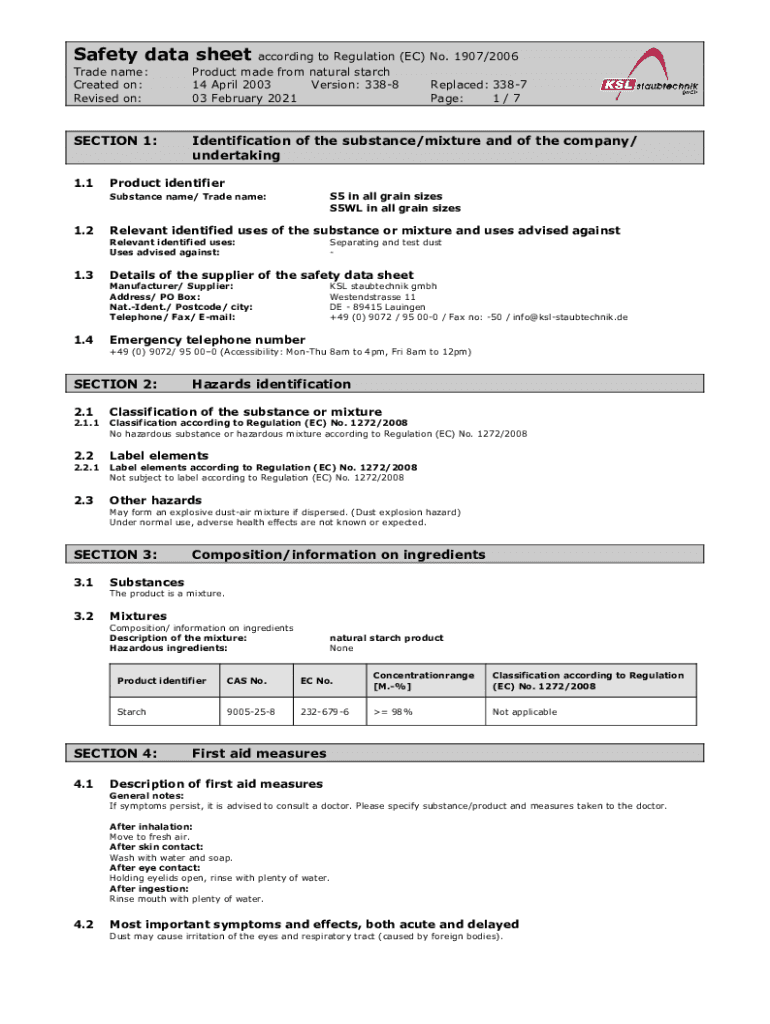 Fillable Online Safety data sheet according to Regulation (EC) No. 1907/ ... Fax Email Print ...