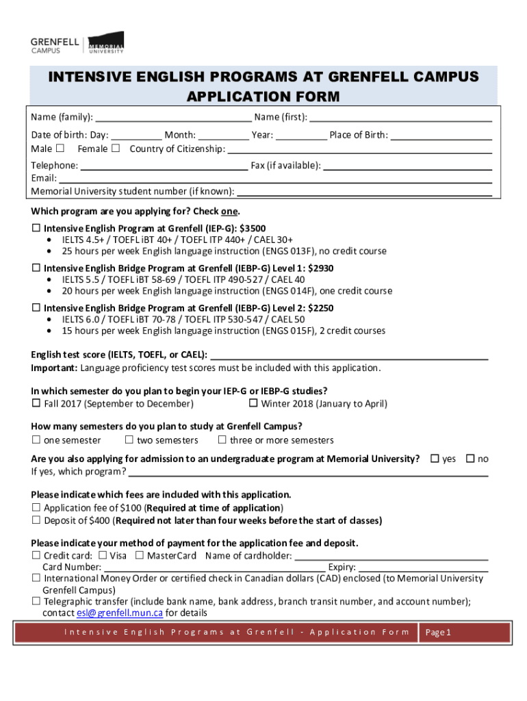Fillable Online APPLICATION FORM INTENSIVE ENGLISH PROGRAMS ... Fax ...